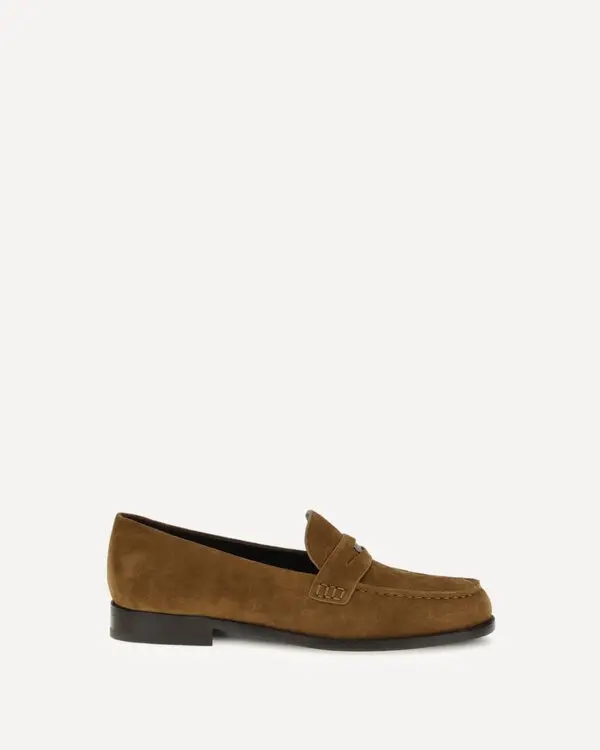 Tory Burch Suede Classic Penny Loafers - Beige
