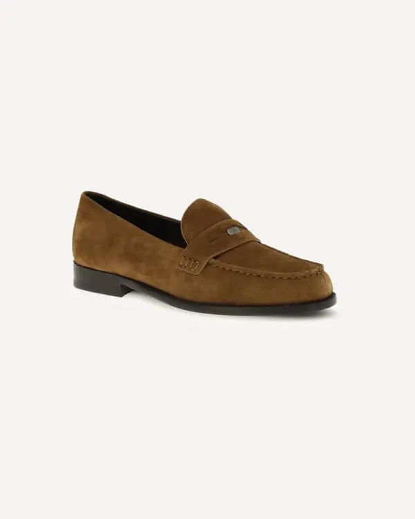Tory Burch Suede Classic Penny Loafers - Beige
