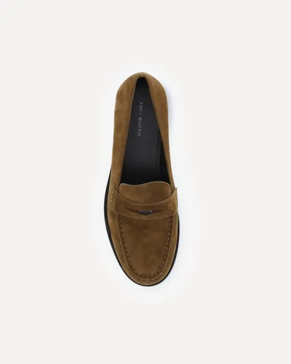 Tory Burch Suede Classic Penny Loafers - Beige