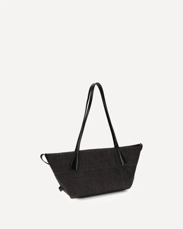 Balmain Calfskin And Raffia Track Shoulder Bag