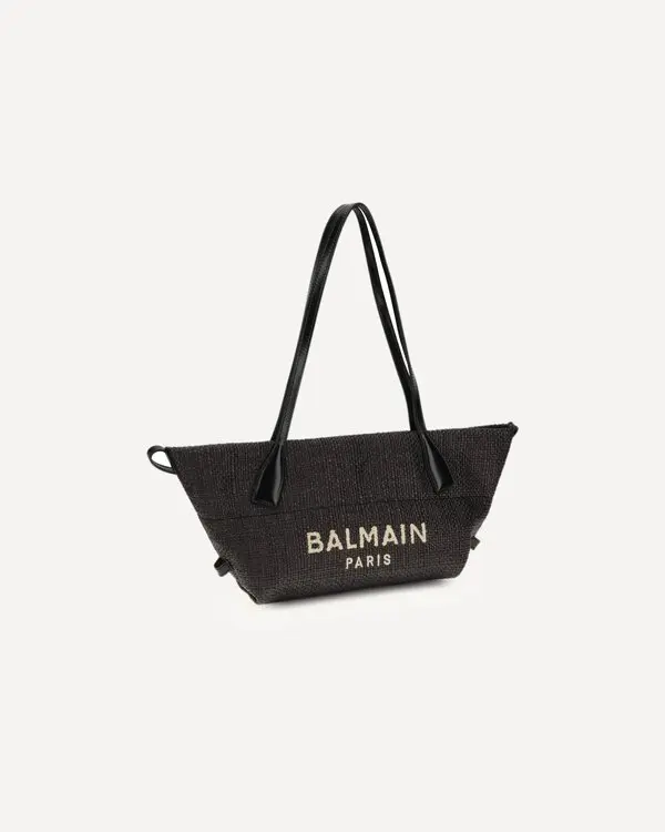 Balmain Calfskin And Raffia Track Shoulder Bag