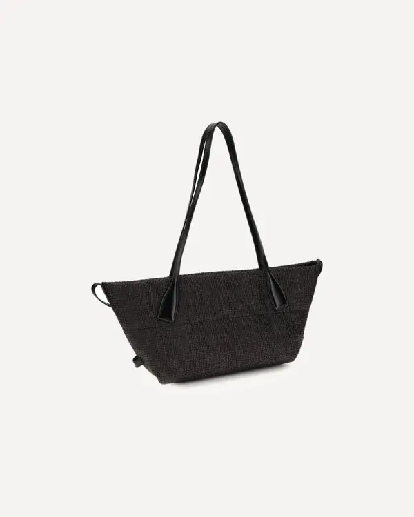 Balmain Calfskin And Raffia Track Shoulder Bag