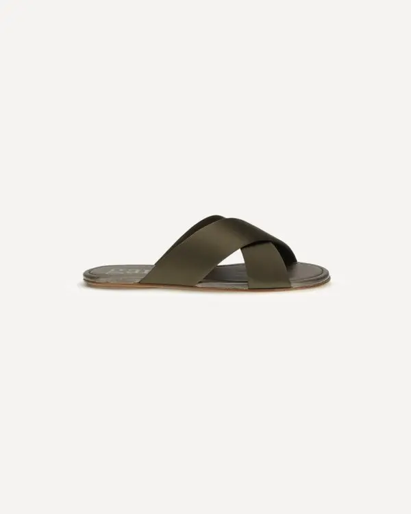 PEDRO GARCIA Pavana Olive Silk-satin Flat Slide Sandals - Brown
