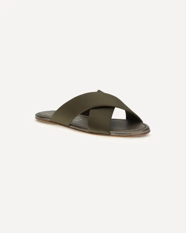 PEDRO GARCIA Pavana Olive Silk-satin Flat Slide Sandals - Brown