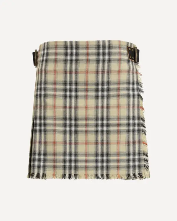 Burberry Check Wool Mini Skirt With Frayed Hem - Multicolour