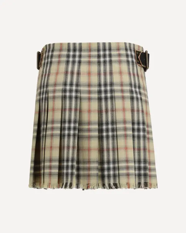 Burberry Check Wool Mini Skirt With Frayed Hem - Multicolour