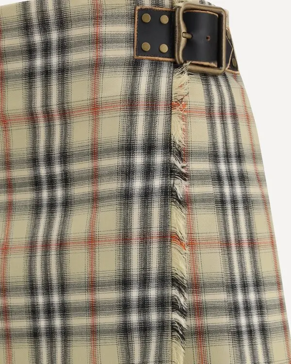 Burberry Check Wool Mini Skirt With Frayed Hem - Multicolour