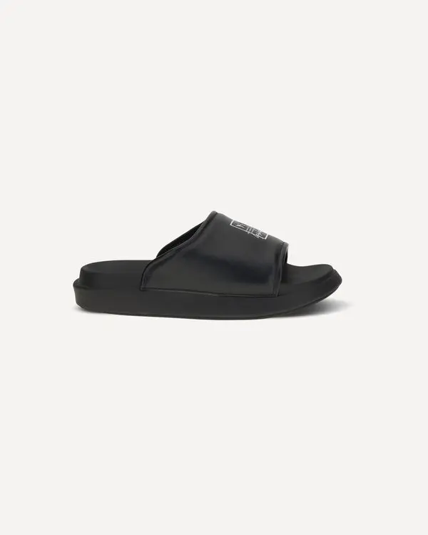 Y3 Logo Embossed Leather Slides