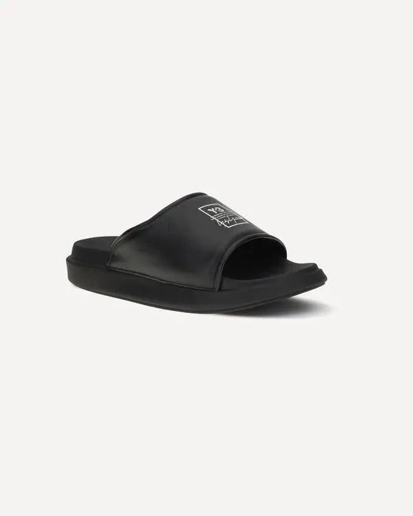 Y3 Logo Embossed Leather Slides