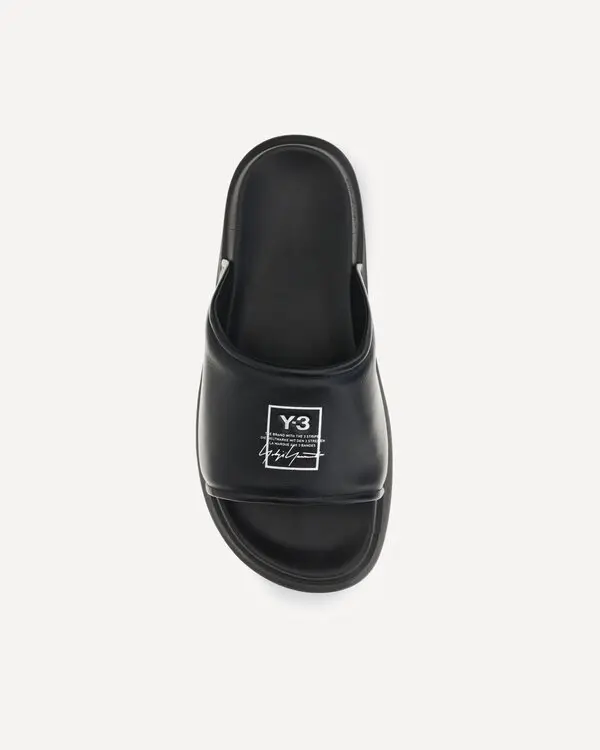 Y3 Logo Embossed Leather Slides