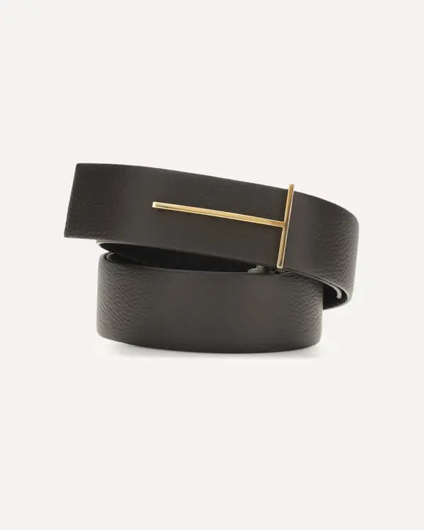 TOM FORD Grain Leather Slim T Reversible Belt - Brown