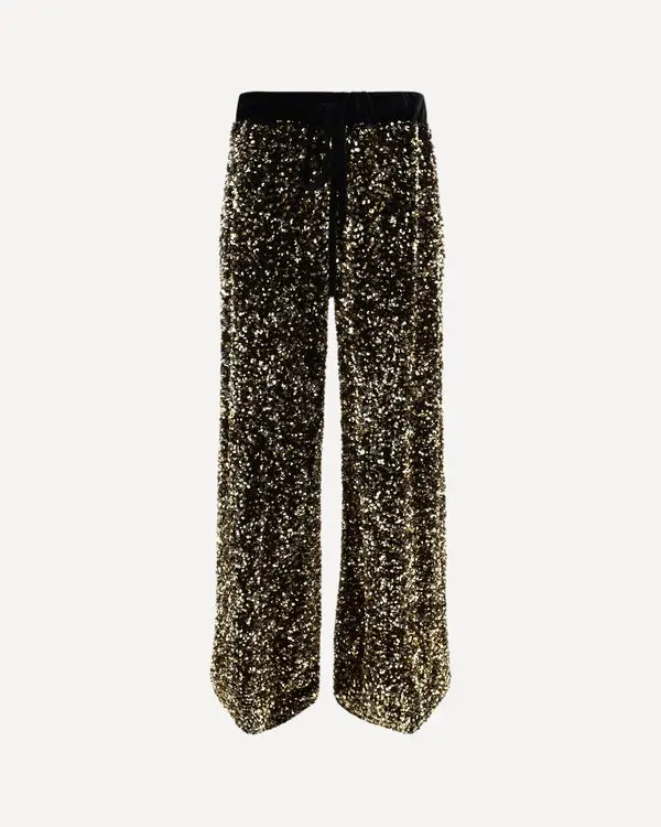 ELLA Velvet Palazzo Pants With All-over Sequins