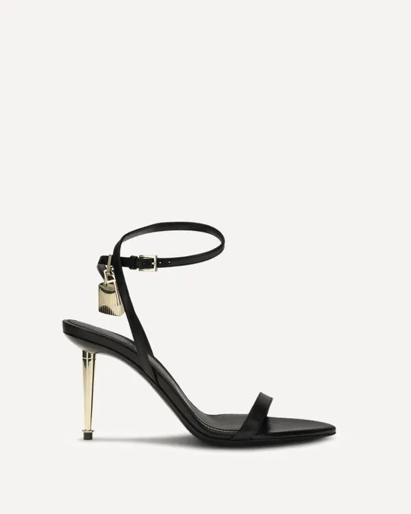 TOM FORD Shiny Leather Padlock Pointy Naked Sandal - Black