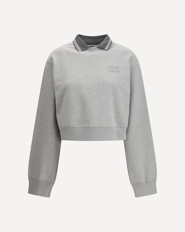 Miu Miu Embroidered Logo Cropped Sweater - Grey