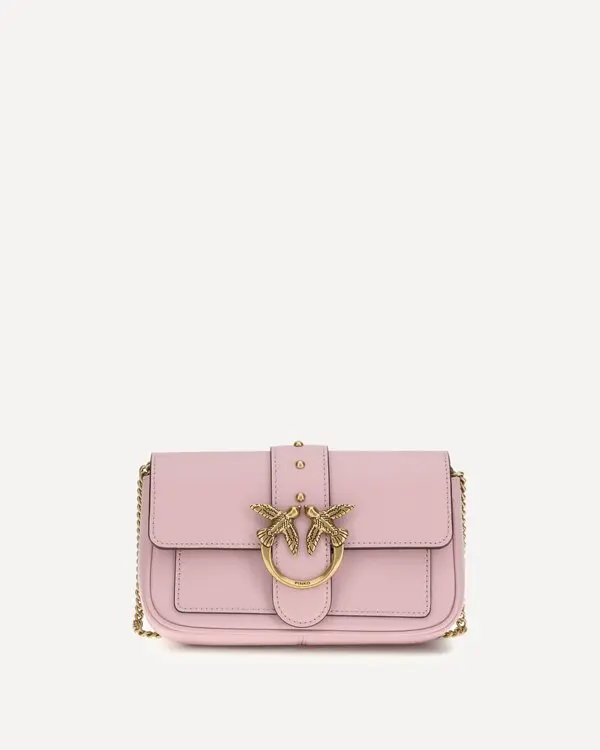 Pinko Love One Leather Shoulder Bag With Embossed Buckle