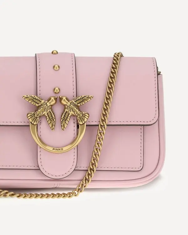 Pinko Love One Leather Shoulder Bag With Embossed Buckle