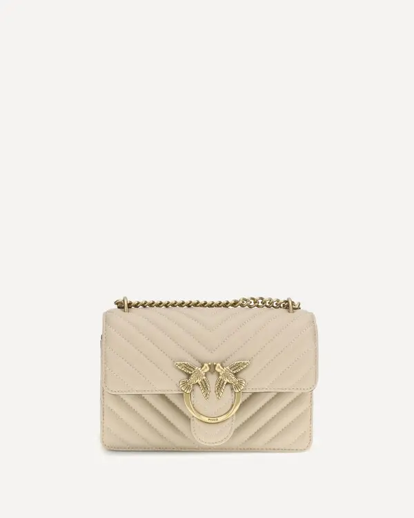Pinko Mini Love Quilted Leather Shoulder Bag With Gold Tone Logo Clasp - Beige