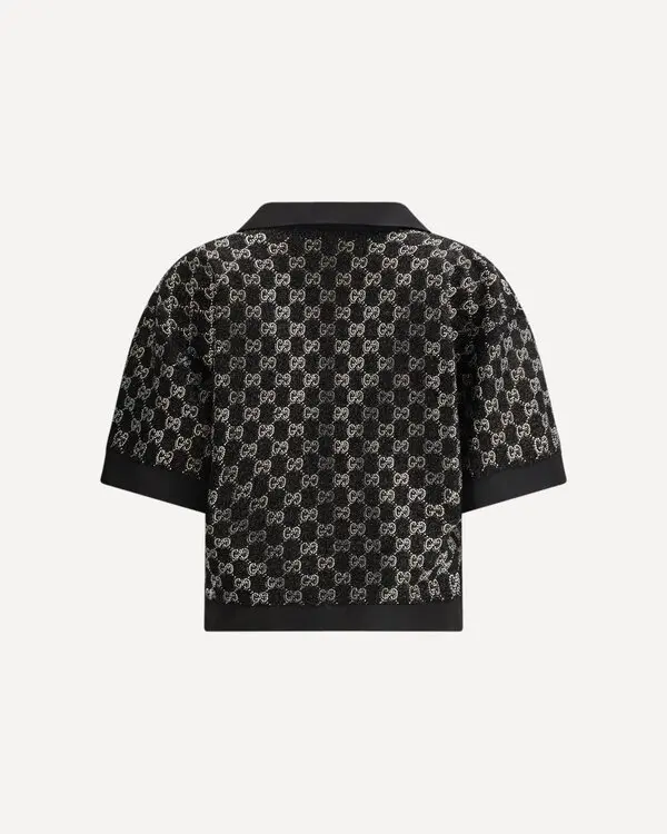 Gucci Wool Lamé Tweed Top With Gg Crystal Embellishments - Black