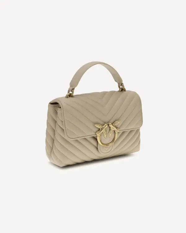 Pinko Love Lady Mini Quilted Leather Handbag With Gold Tone Logo - Beige