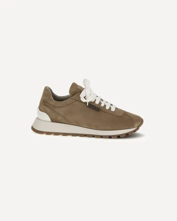 Brunello Cucinelli Suede Lace-up Sneakers With Embellishment