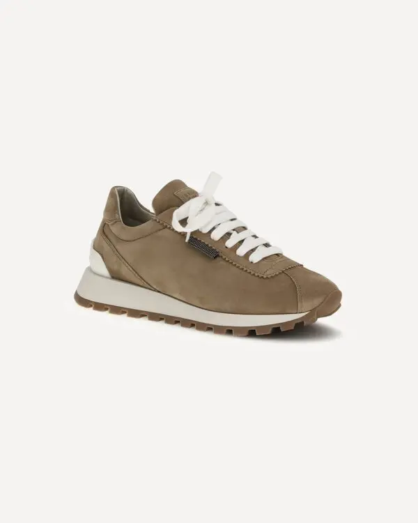 Brunello Cucinelli Suede Lace-up Sneakers With Embellishment