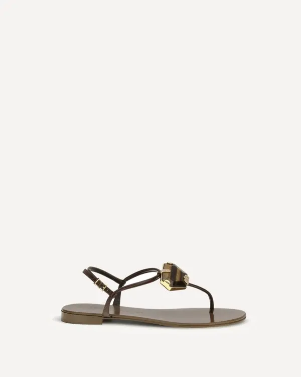 GIUSEPPE ZANOTTI Pia Muse Flat Thong Sandals With Maxi Stone Detail - Brown