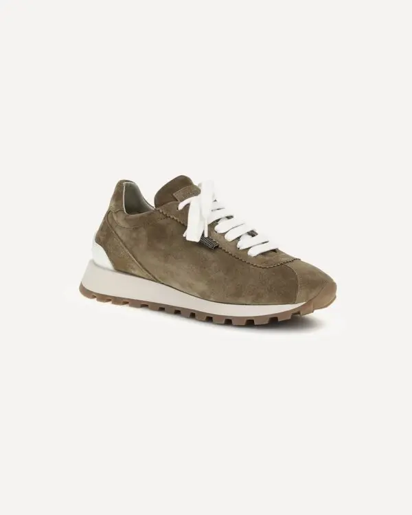 Brunello Cucinelli Suede Lace-up Sneakers With Embellished Detail