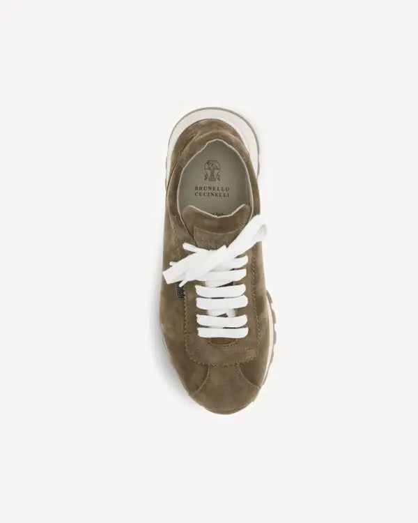 Brunello Cucinelli Suede Lace-up Sneakers With Embellished Detail