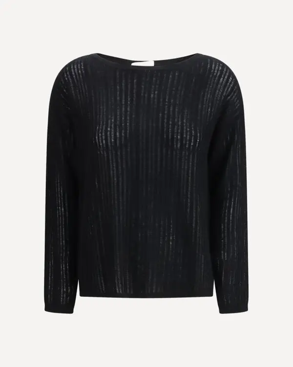 ALLUDE Rib-knit Crew-neck Sweater - Black