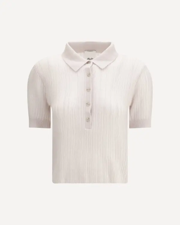 ALLUDE Polo-neck Short-sleeve Sweater