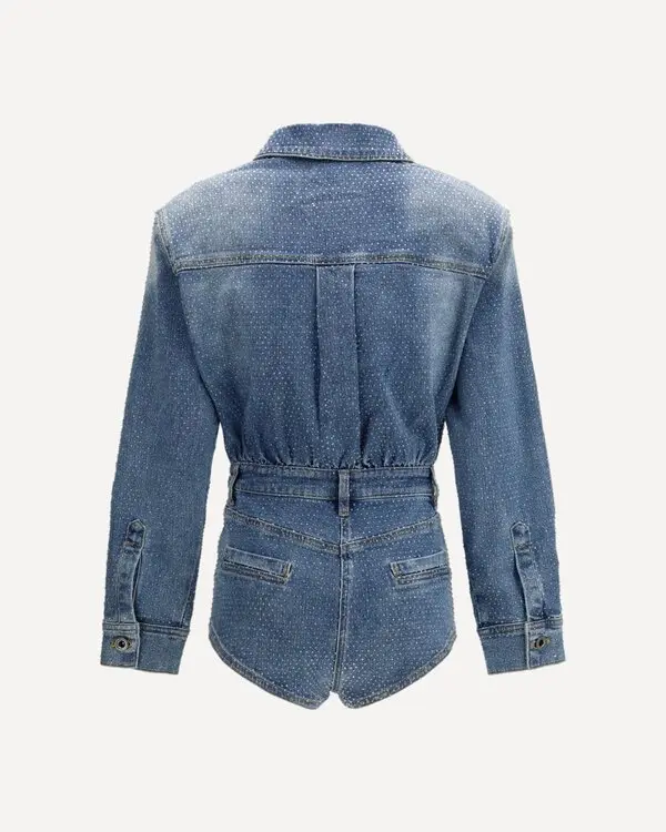 SELF-PORTRAIT Embellished Denim Bodysuit