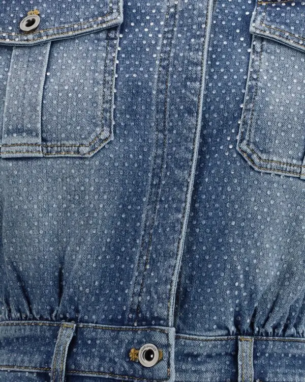 SELF-PORTRAIT Embellished Denim Bodysuit