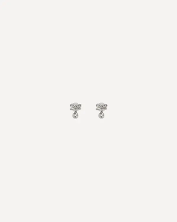 SELF-PORTRAIT Pearl Bow Drop Earrings - Silver