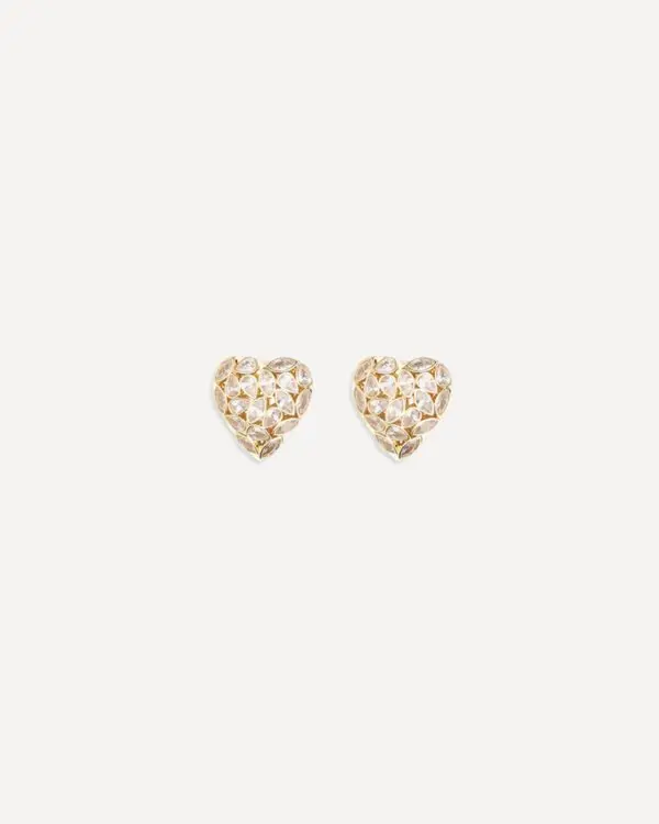 SELF-PORTRAIT Embellished Crystal Heart Stud Earrings - Gold