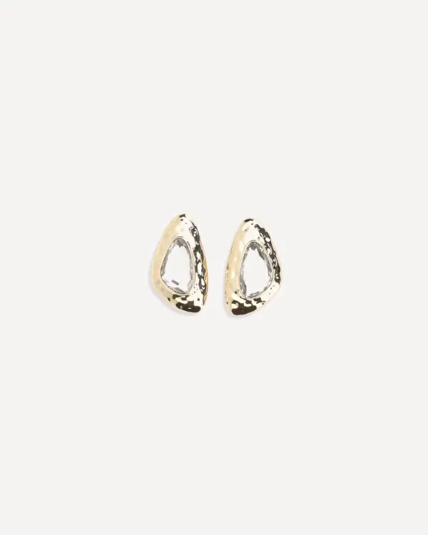 SELF-PORTRAIT Hammered Crystal Earrings - Gold