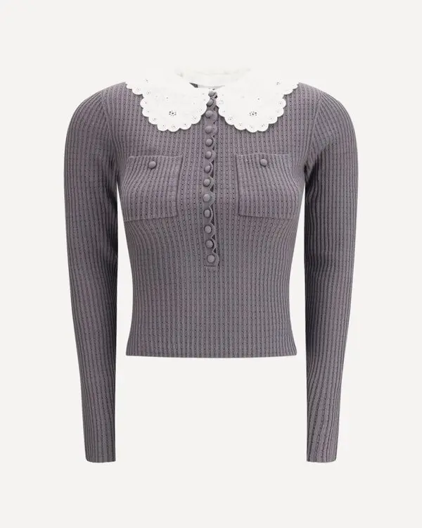 SELF-PORTRAIT Lace Collar Knit Top
