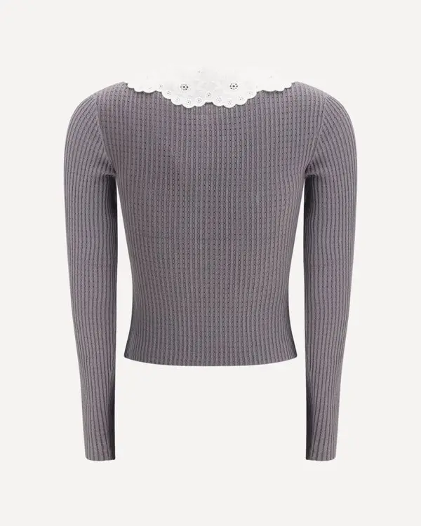 SELF-PORTRAIT Lace Collar Knit Top