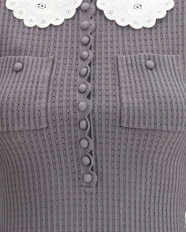 SELF-PORTRAIT Lace Collar Knit Top