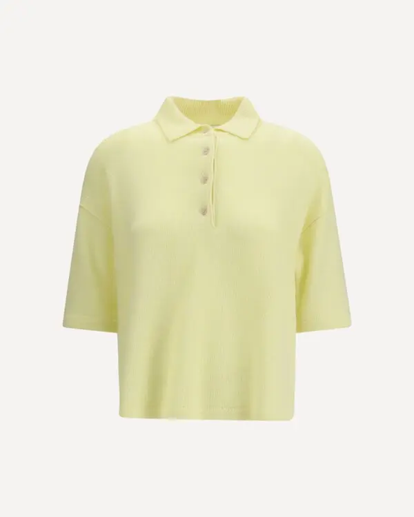 ALLUDE Short Sleeve Cashmere Polo Sweater - Yellow