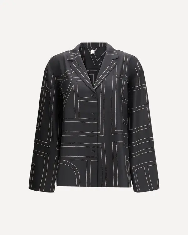 TOTEME Silk-twill Monogram Embroidered Shirt - Black