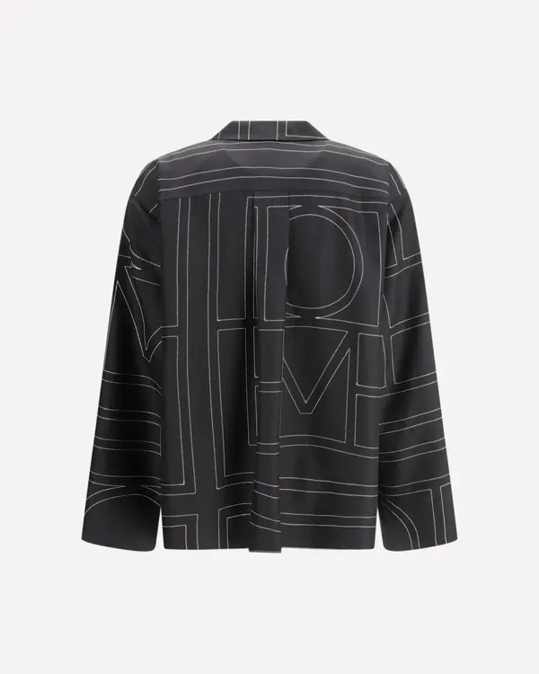 TOTEME Silk-twill Monogram Embroidered Shirt - Black