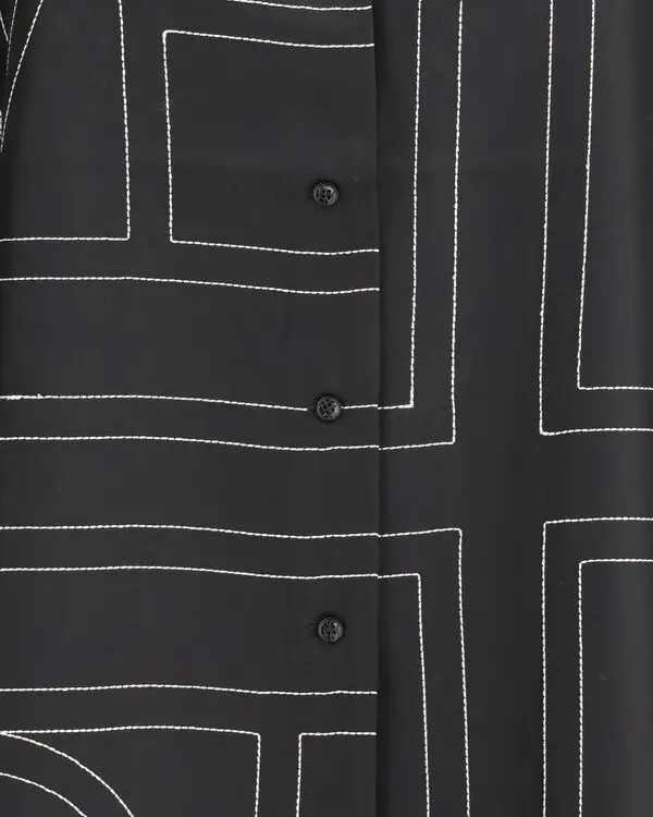 TOTEME Silk-twill Monogram Embroidered Shirt - Black