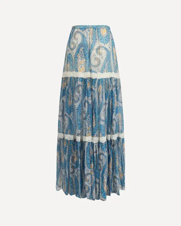 Etro Silk Crepon Maxi Skirt With Paisley Motif - Multicolour