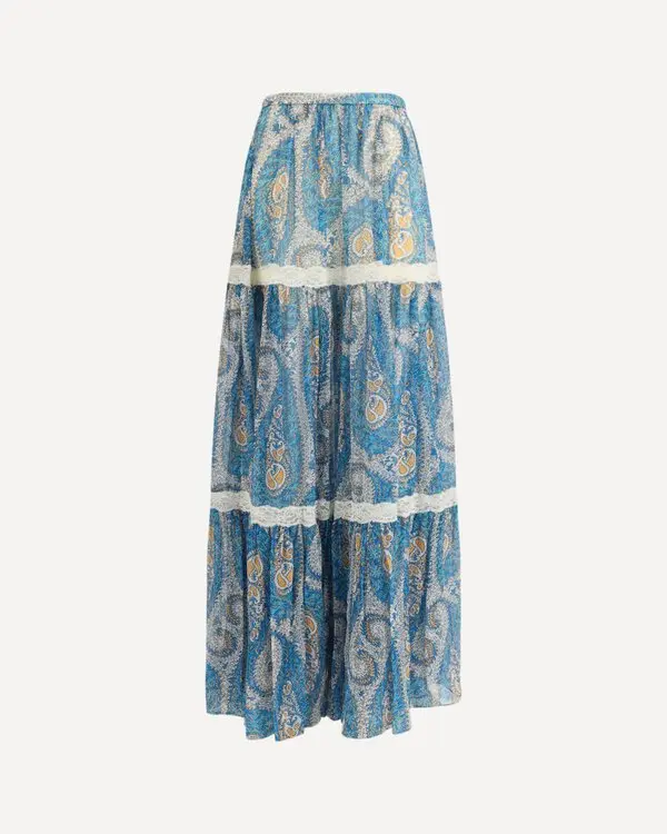 Etro Silk Crepon Maxi Skirt With Paisley Motif - Multicolour