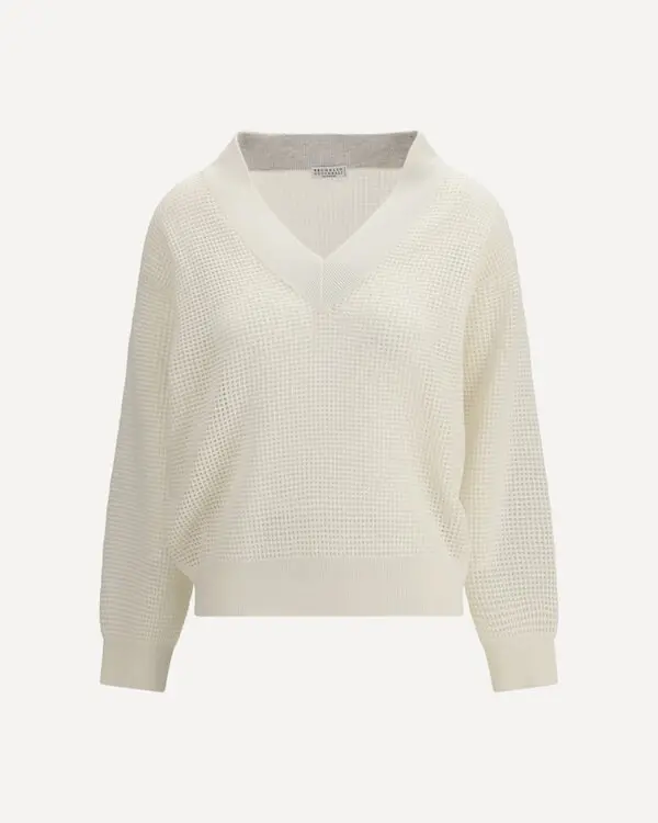 Brunello Cucinelli Cashmere Net Sweater - Cream