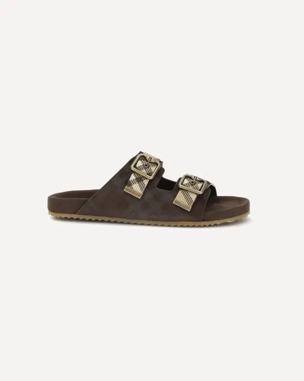 Burberry Check Suede Urchin Sandals - Brown