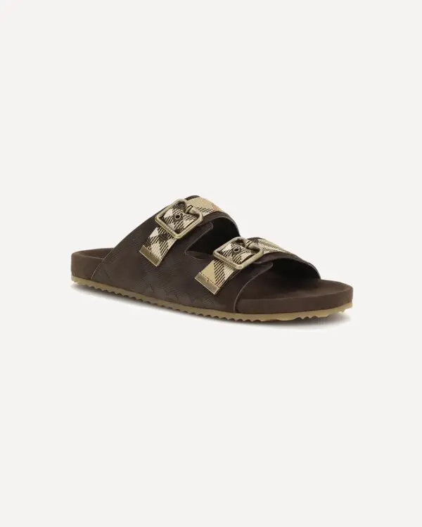 Burberry Check Suede Urchin Sandals - Brown