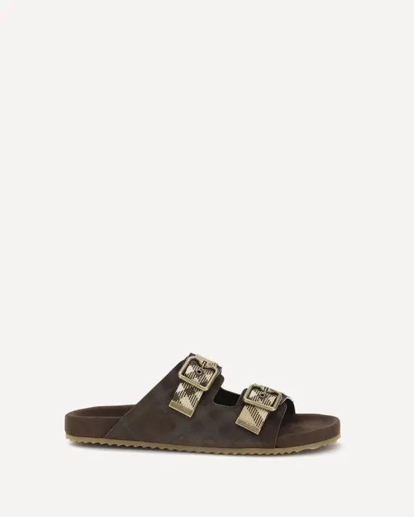 Burberry Check Suede Urchin Sandals - Brown