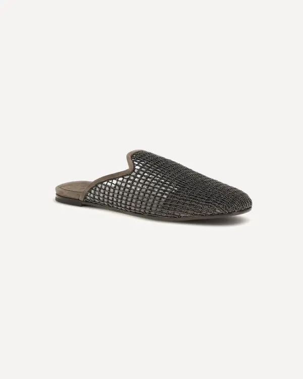 Brunello Cucinelli Suede Mules With Precious Net Embroidery