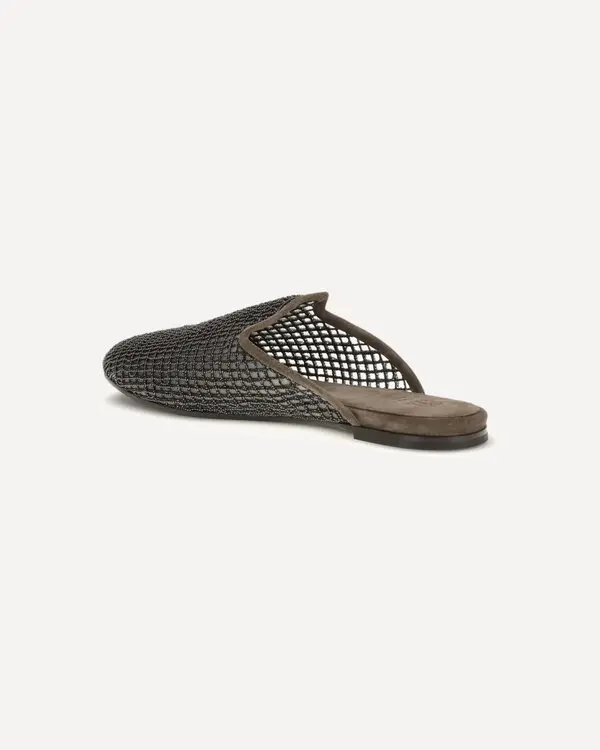 Brunello Cucinelli Suede Mules With Precious Net Embroidery